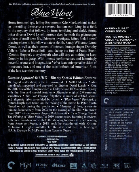 Blue Velvet 4K (1986) (4K Ultra HD + Blu Ray) (Criterion) (English Sub ...